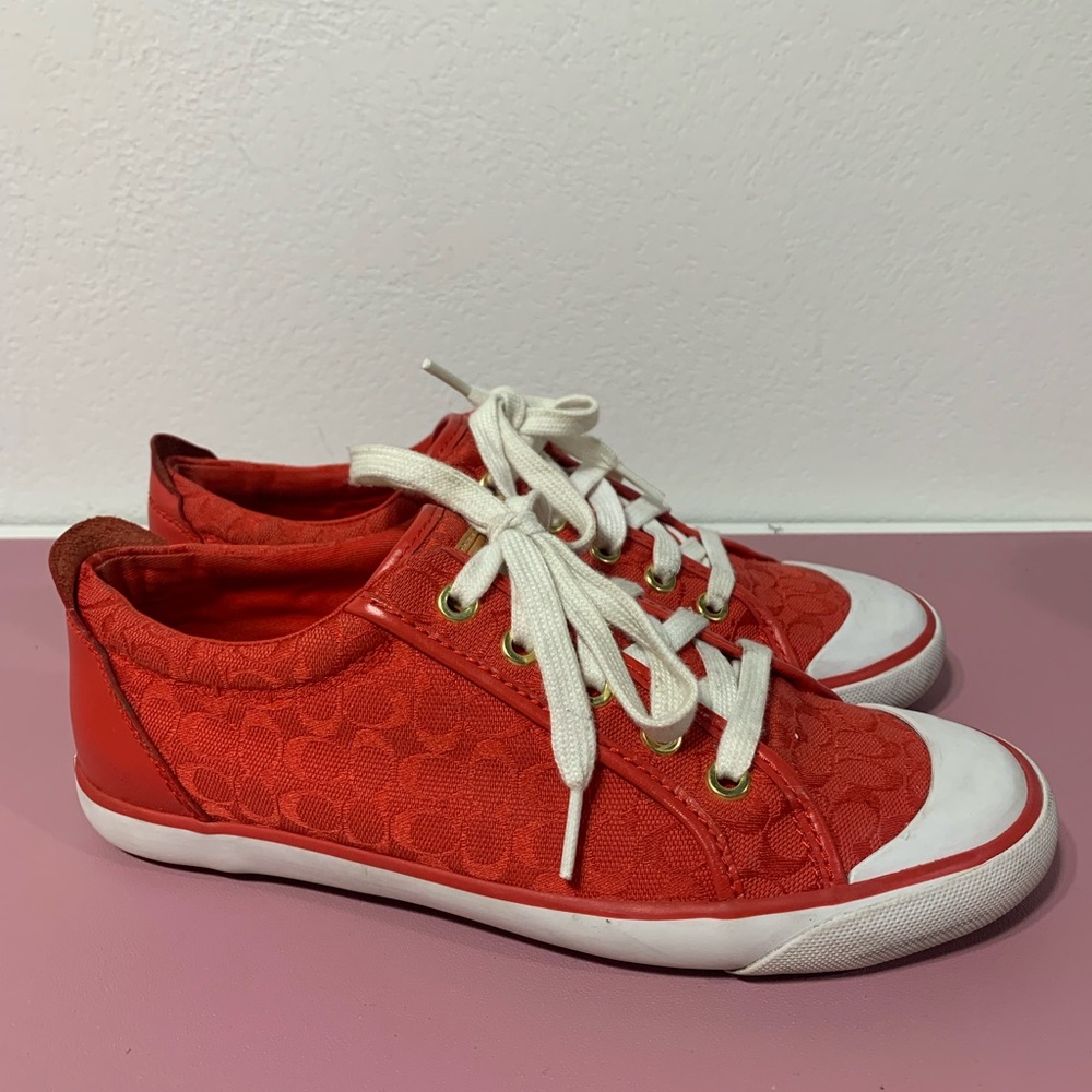 Coach Barrett Poppy Red Monogram Logo Canvas Shoes Sn… - Gem